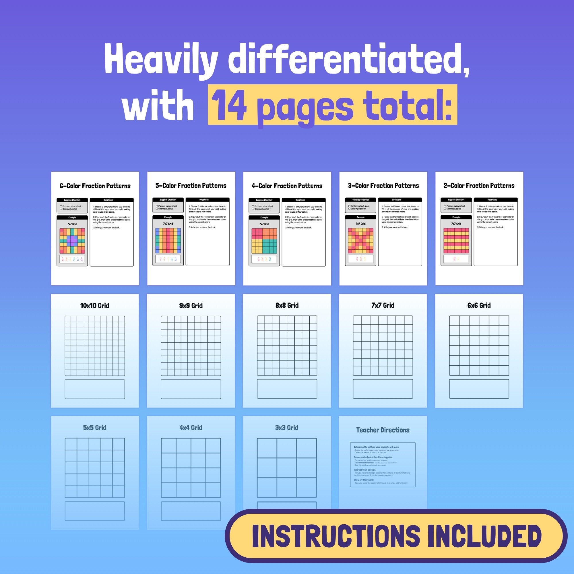 Fraction Patterns 2nd, 3rd, 4th Grade Coloring Fractions Activity ...