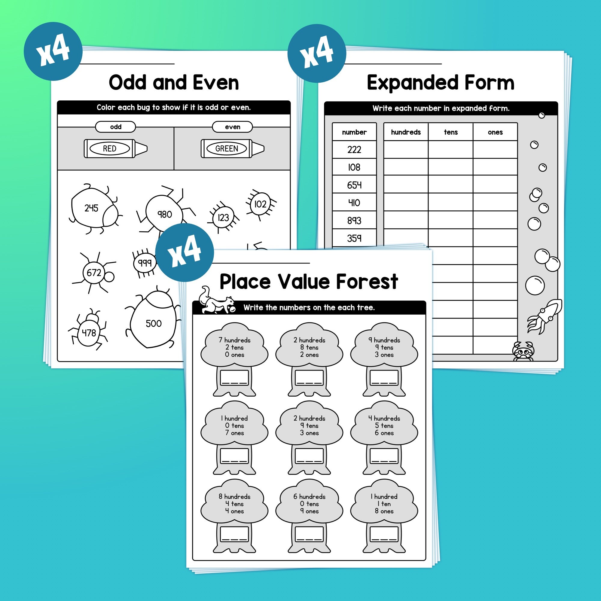 No Prep Spring Place Value Worksheets 1st, 3rd, 2nd Grade Spring Math ...