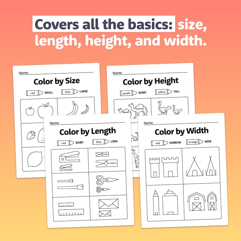 Kindergarten Measurement Worksheets | Comparing Size, Length, Height ...
