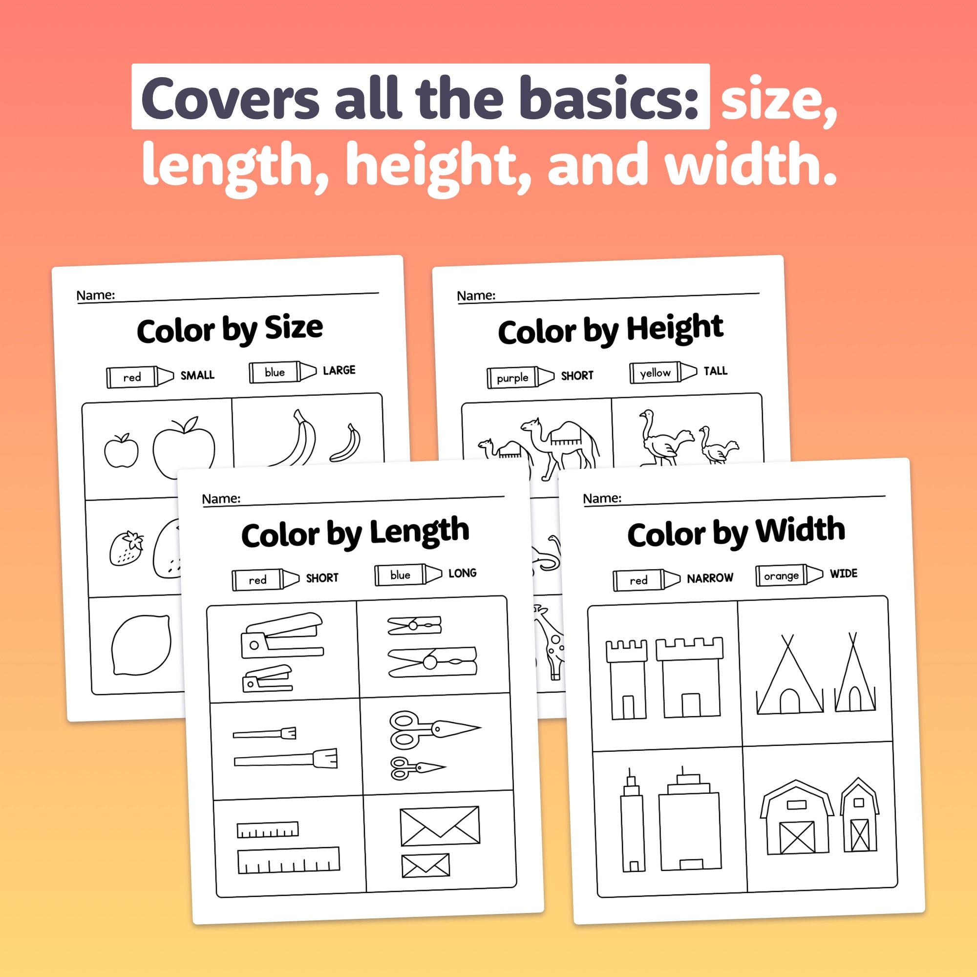 Kindergarten Measurement Worksheets | Comparing Size, Length, Height ...