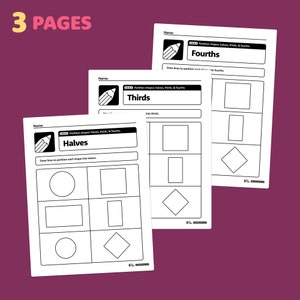 Partition Shapes: Halves Thirds Fourths Worksheets | 2nd Grade Math ...
