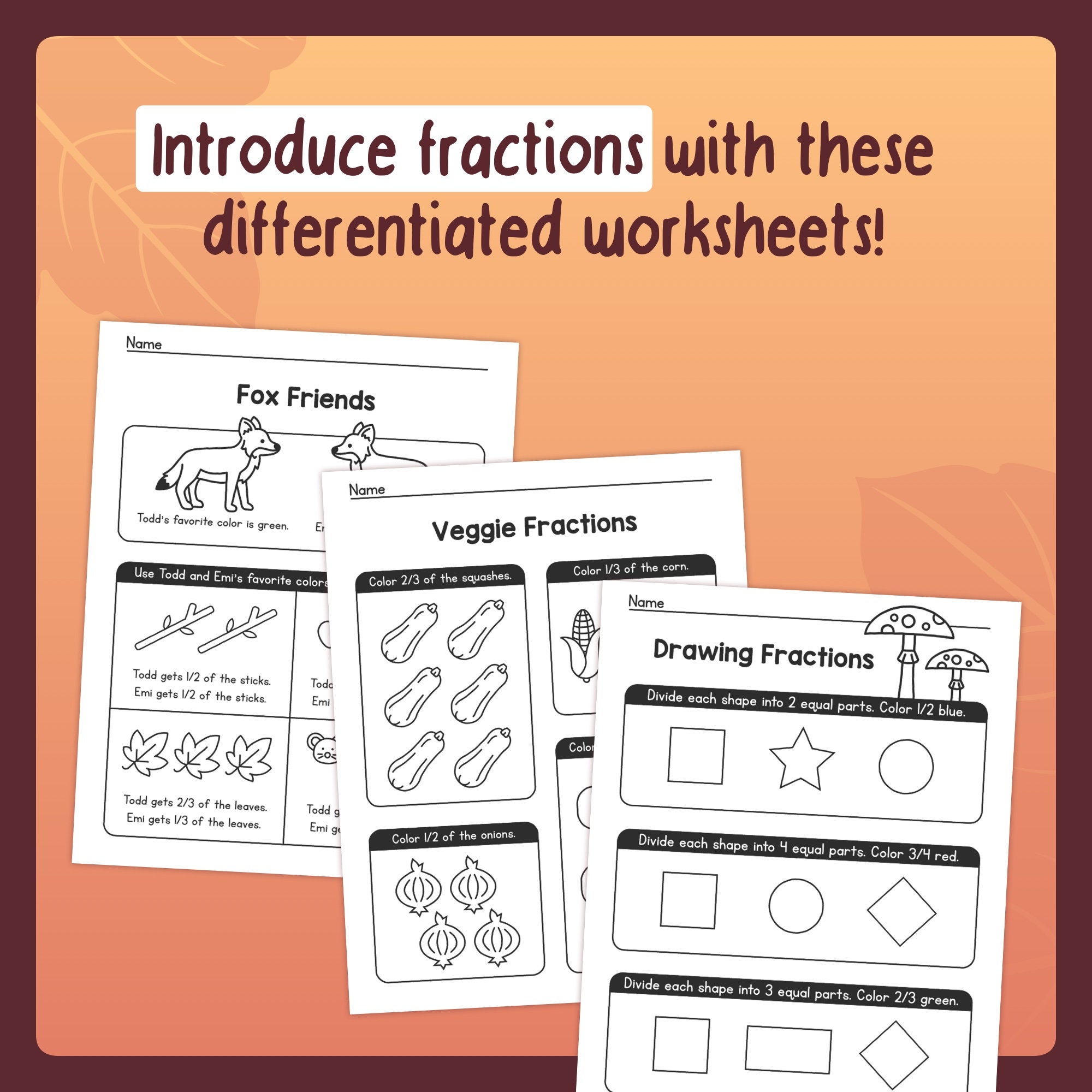 Simple Fractions for Beginners | 1st, 2nd, 3rd Grade Fall Fractions ...
