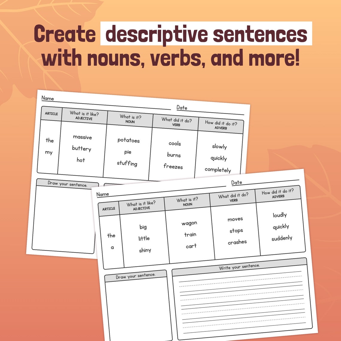 Writing Autumn Sentences K, 1st, 2nd Grade Fall Writing Activities With ...
