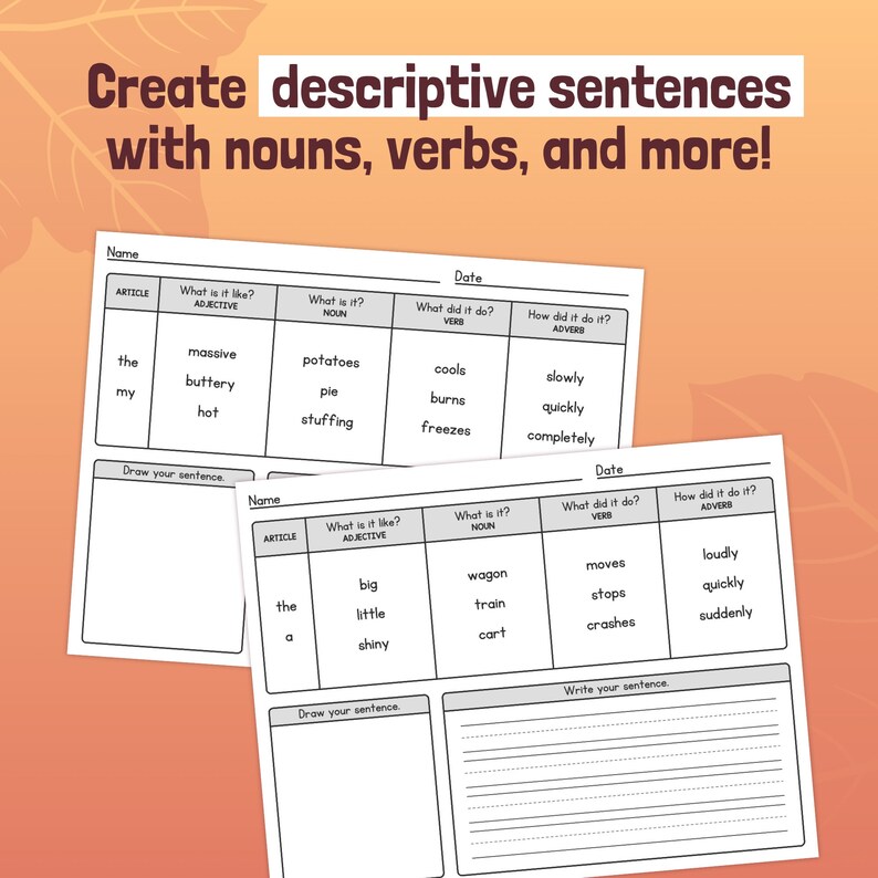 Writing Autumn Sentences K, 1st, 2nd Grade Fall Writing Activities With ...