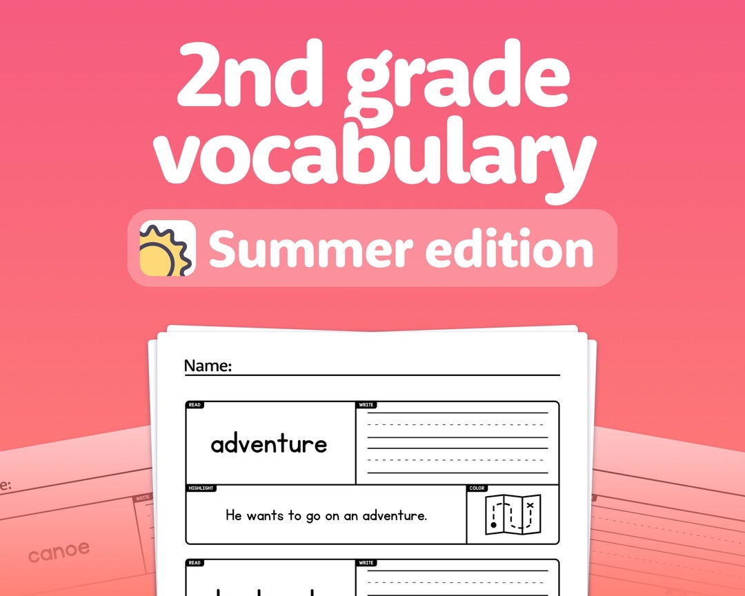 2nd Grade Summer Vocabulary Worksheets 2nd Grade Vocabulary - Etsy