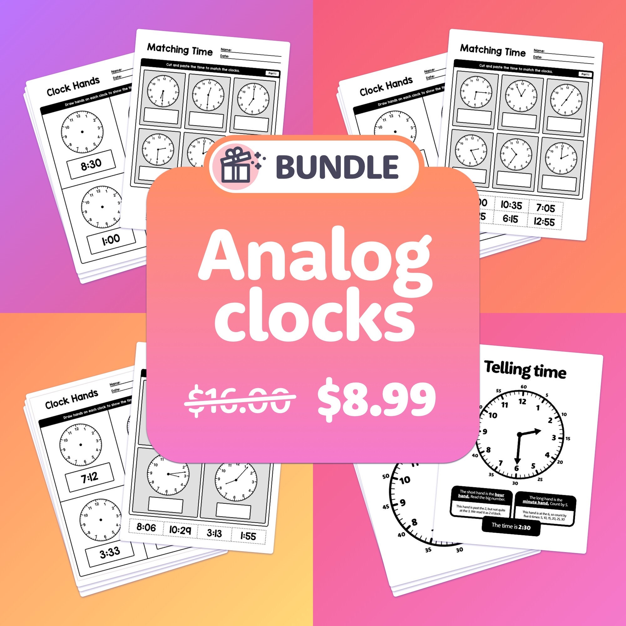 No Prep Analog Clocks Bundle | 1st, 3rd, 2nd Grade Telling Time ...