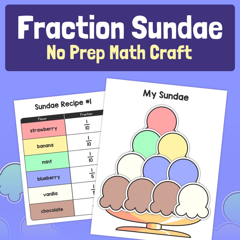 No Prep Fractions Activity | Sundae Fraction Craft, 3rd Grade Fractions ...