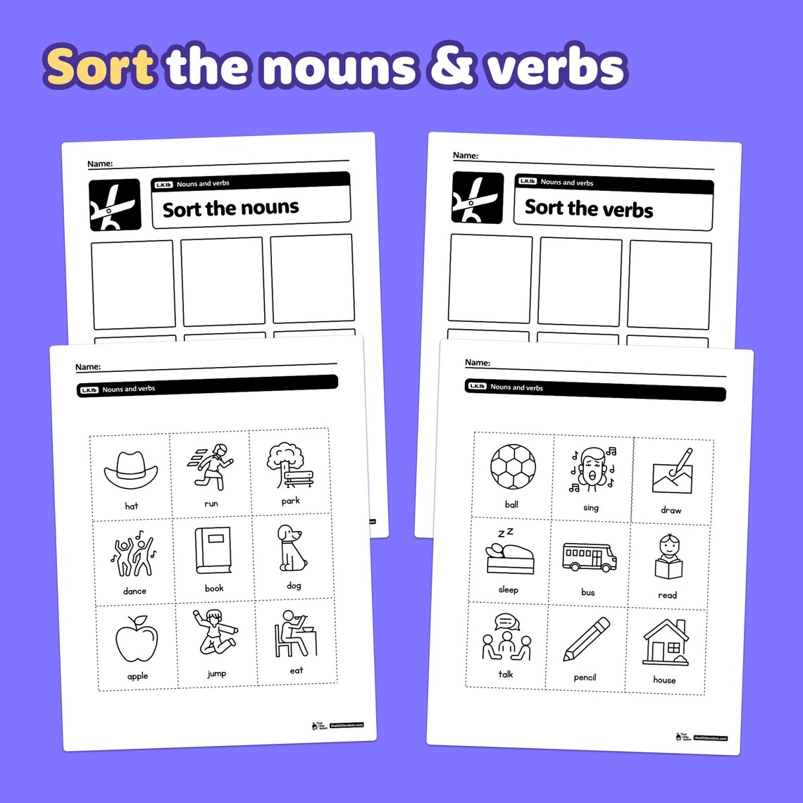Nouns & Verbs Worksheets and Activities | Kindergarten ELA Language ...
