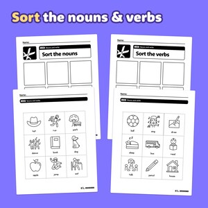 Nouns & Verbs Worksheets and Activities | Kindergarten ELA Language ...