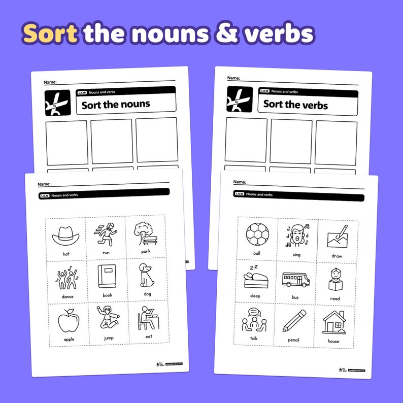 Nouns & Verbs Worksheets and Activities | Kindergarten ELA Language ...