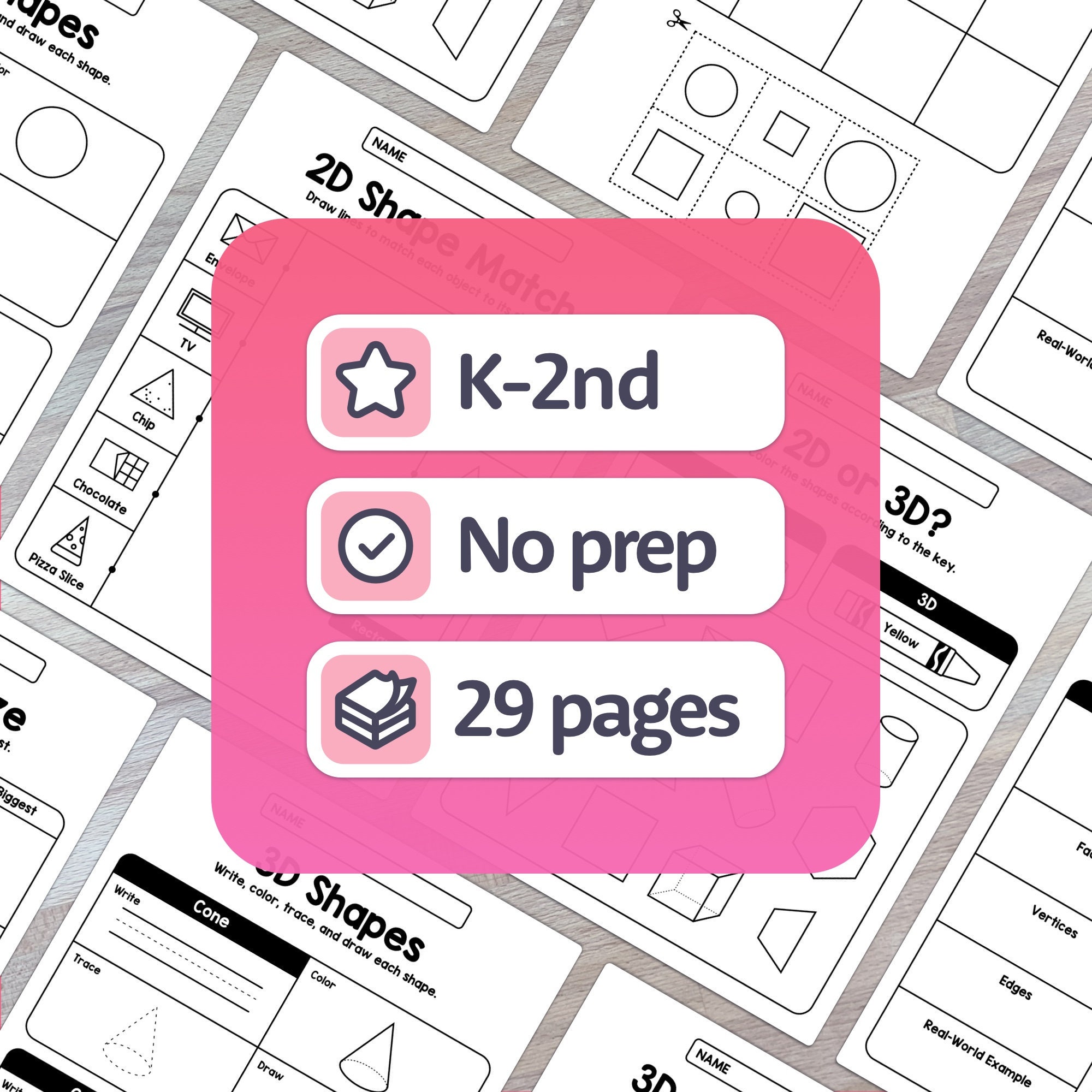 No Prep 2D and 3D Shapes Worksheets | Kindergarten, 2nd, 1st Grade Math ...
