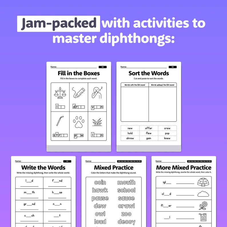 Diphthong Worksheets | No Prep 1st & 2nd Grade Diphthongs Activities ...