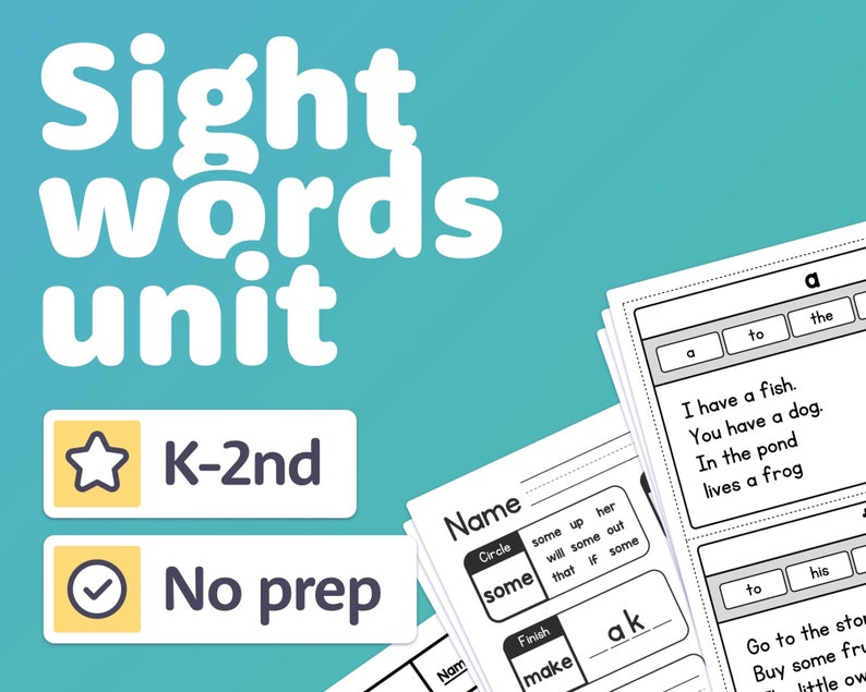 No Prep Sight Words Unit Kindergarten 1st 2nd Grade Sight - Etsy