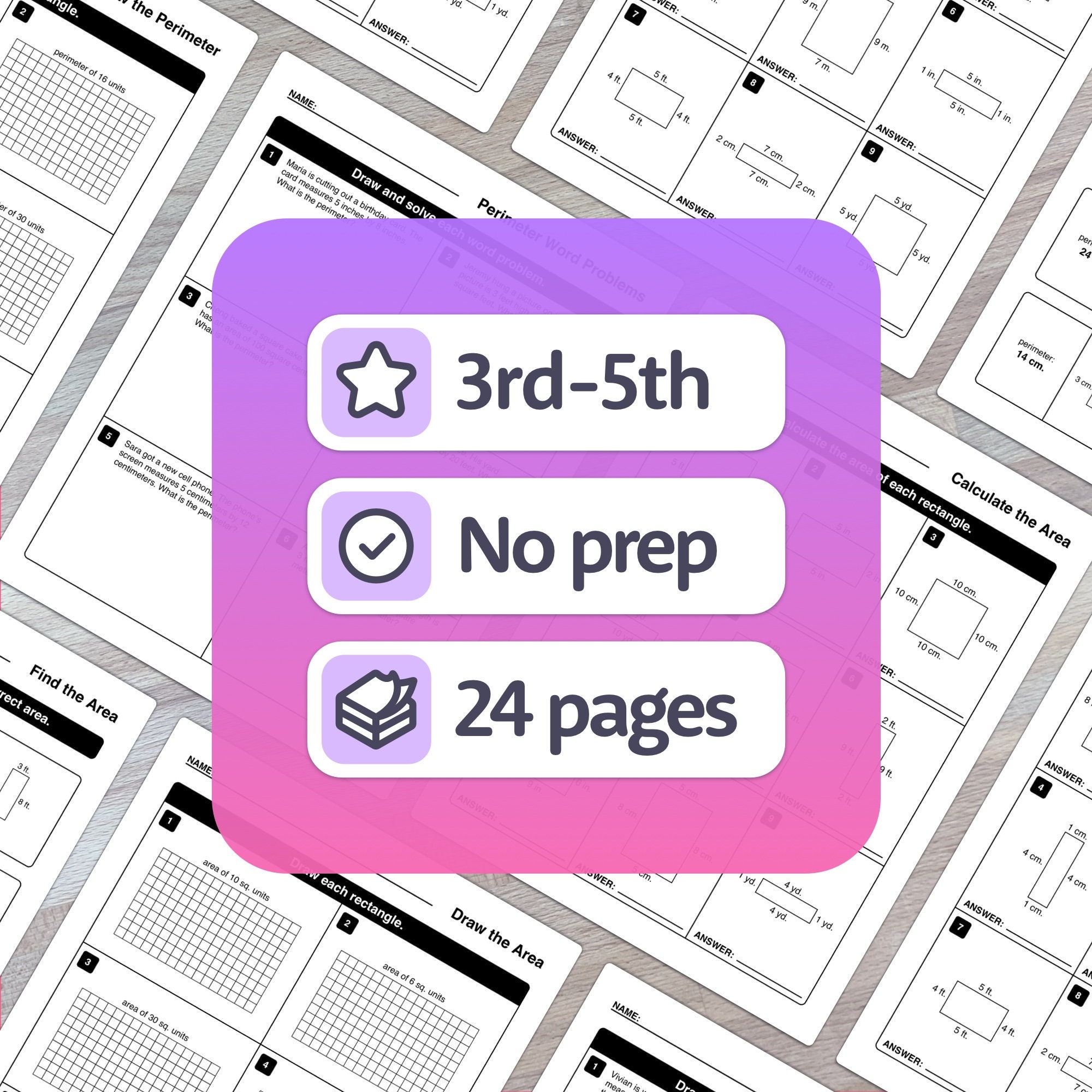 No Prep Area and Perimeter of Rectangles | 4th & 3rd Grade Perimeter ...