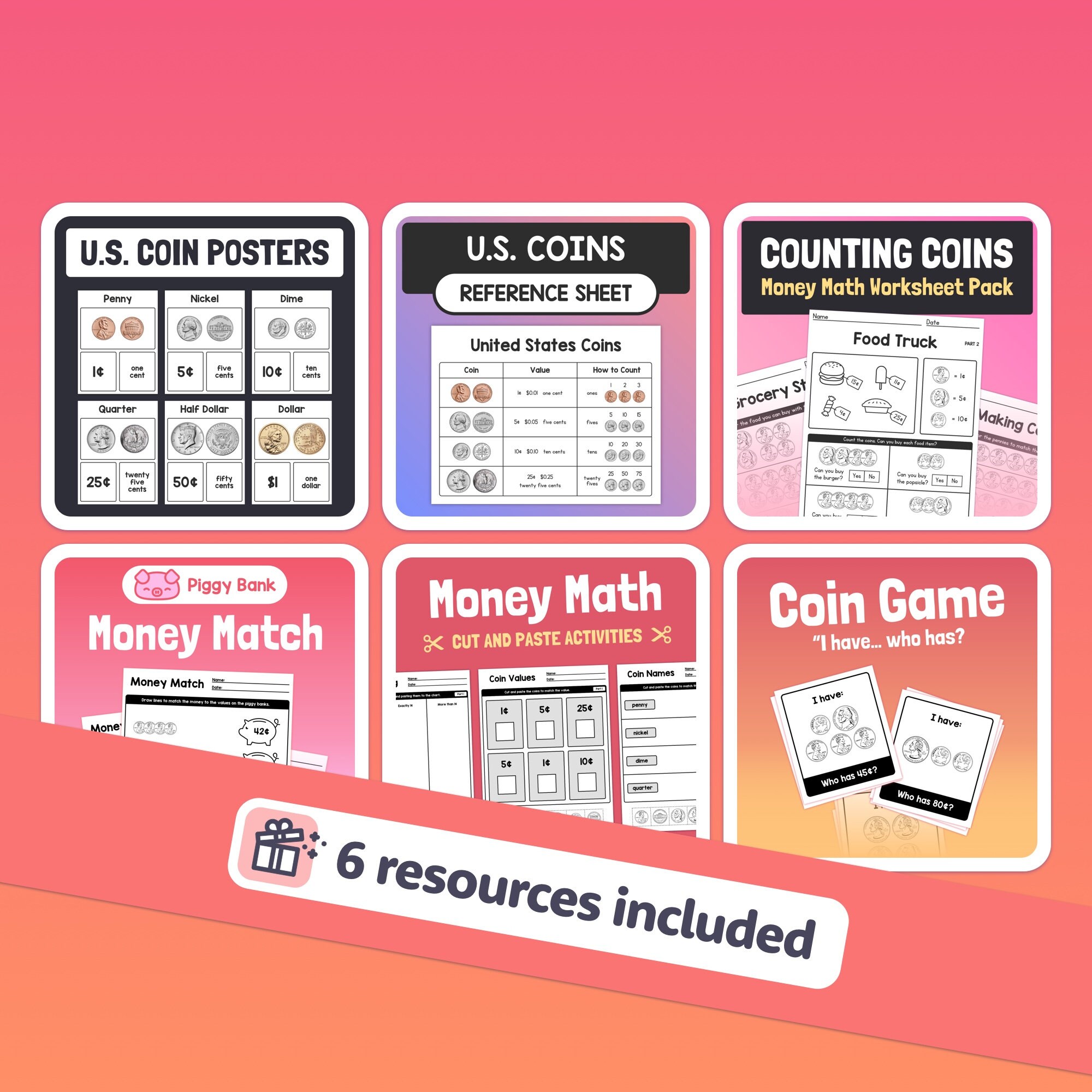 Money Math Bundle Kindergarten, 1st, 2nd Grade US Coin Worksheets ...