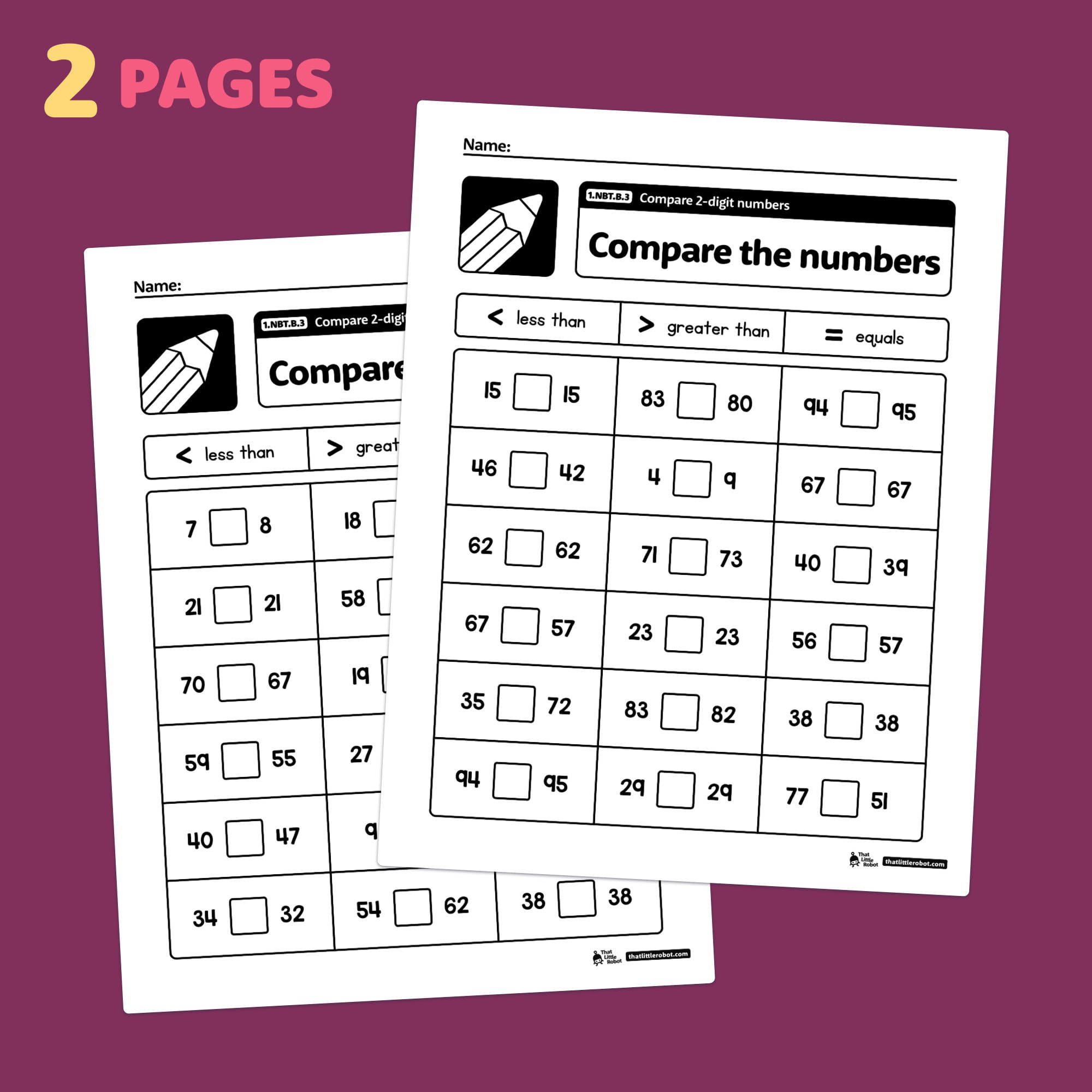 Compare 2 Digit Numbers Worksheets | 1st Grade Place Value Math ...