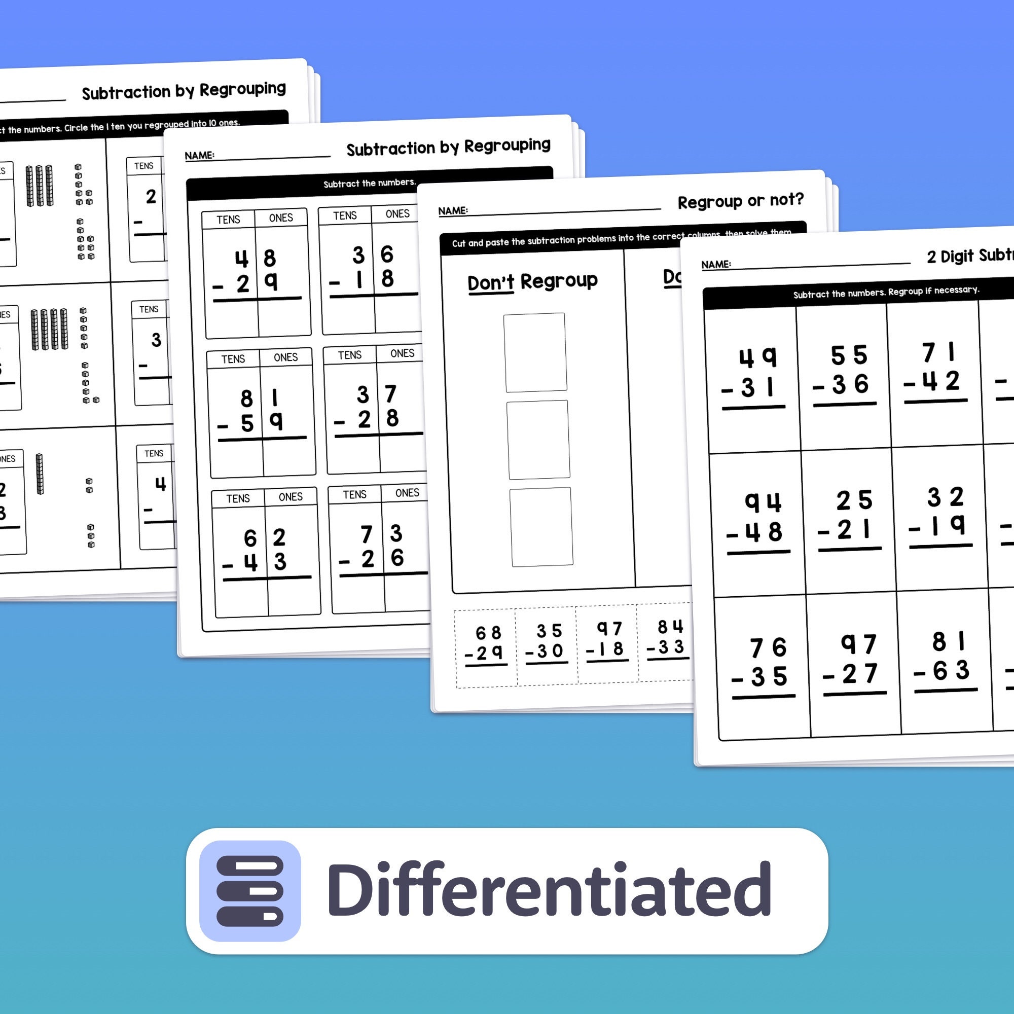 No Prep 2 Digit Subtraction With Regrouping Worksheets | 1st, 3rd, 2nd ...