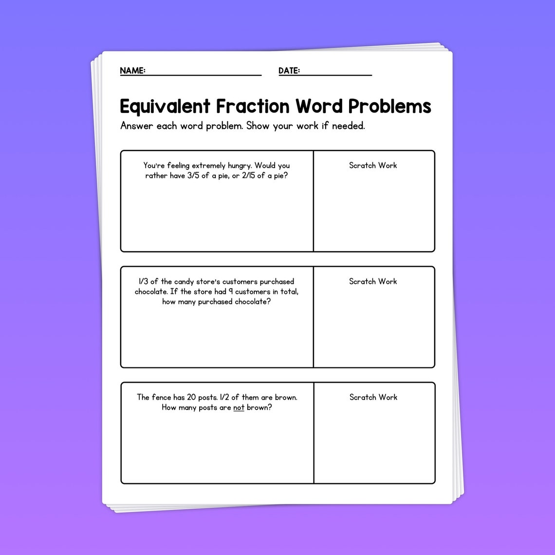No Prep Equivalent Fractions Worksheets Fraction Activities 3rd, 4th ...