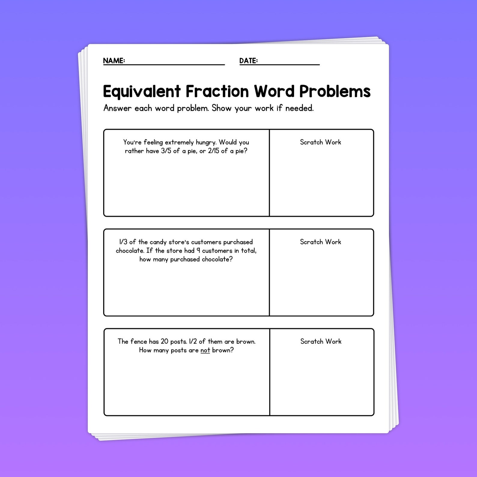 No Prep Equivalent Fractions Worksheets | Fraction Activities — 3rd ...
