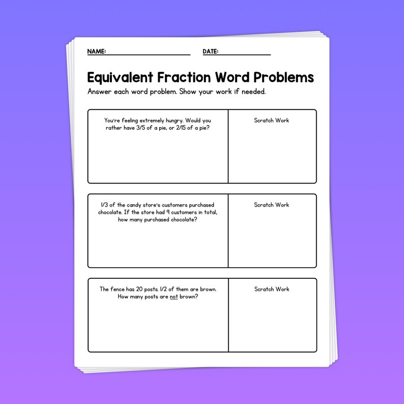 No Prep Equivalent Fractions Worksheets | Fraction Activities — 3rd ...