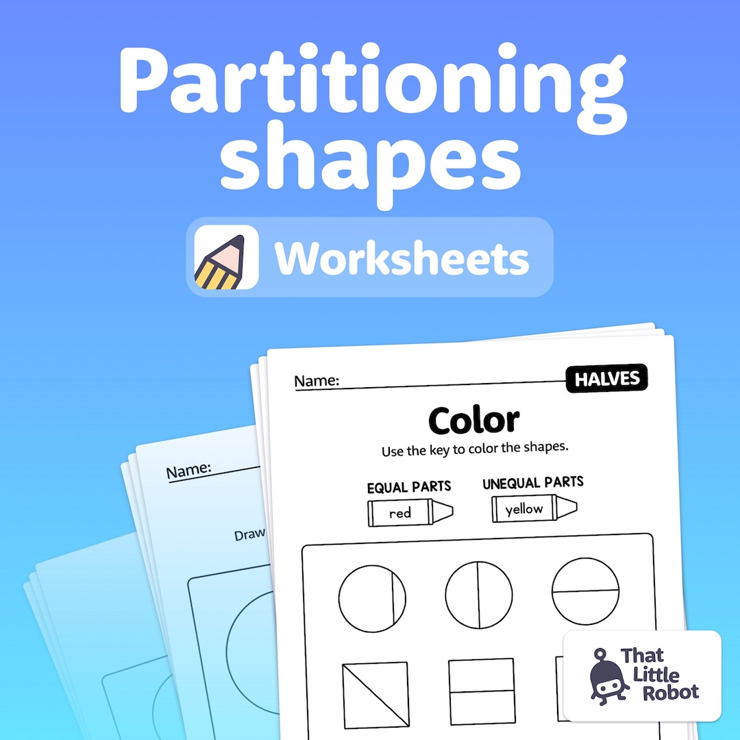 Partitioning Shapes Worksheets: Halves, Thirds, Fourths | 1st & 2nd ...