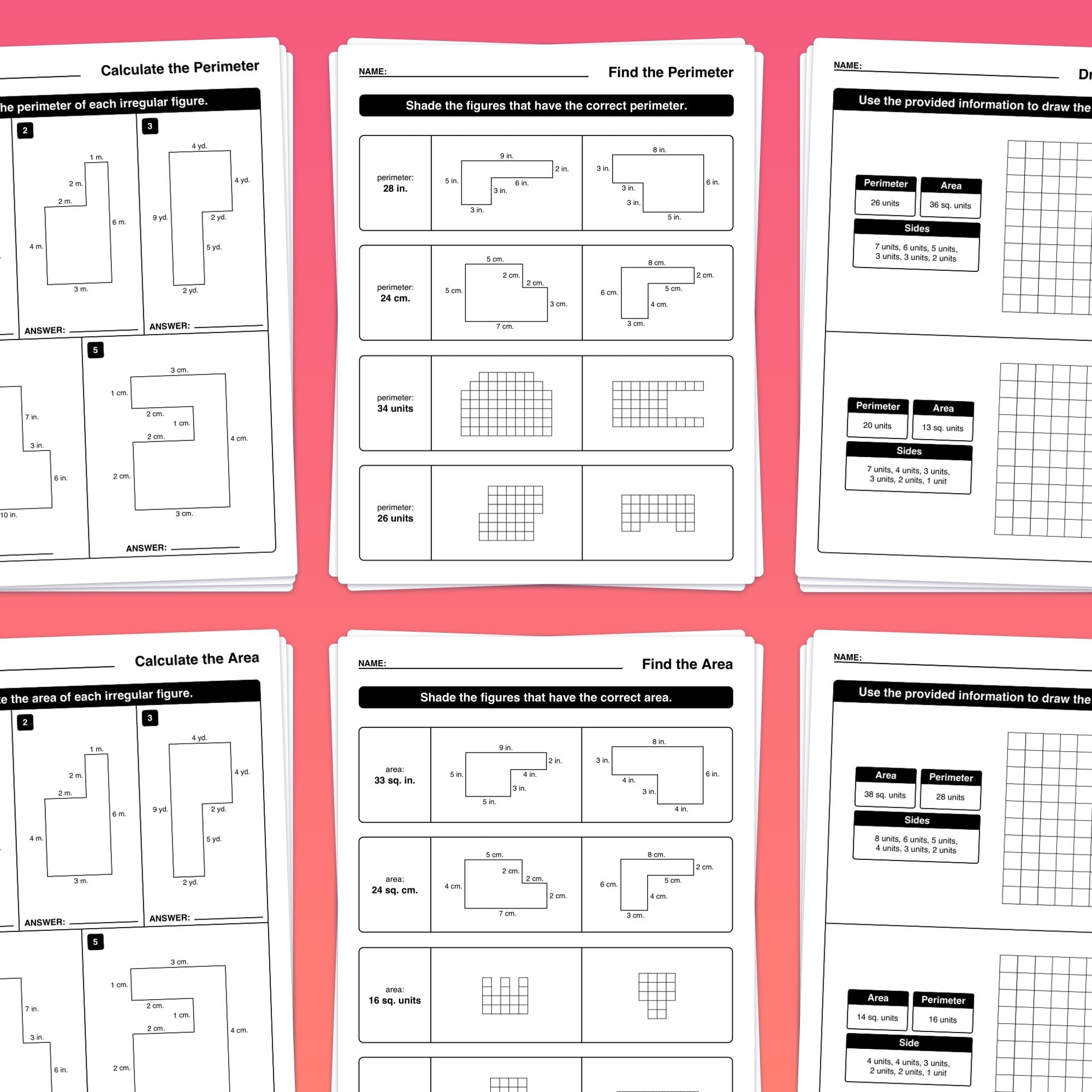 No Prep Area and Perimeter of Irregular Figures | 4th & 3rd Grade Area ...