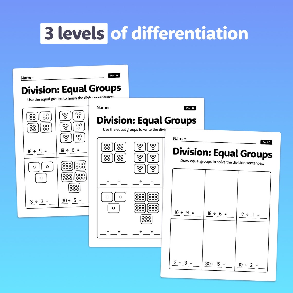 Equal Groups Division Worksheets| 2nd, 4th, 3rd Grade Division Practice ...