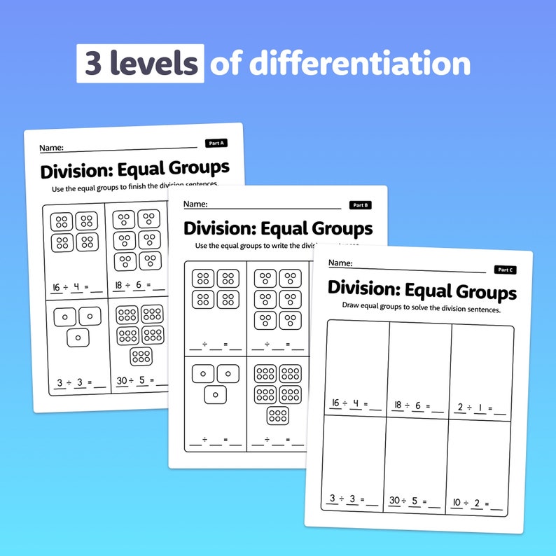 Equal Groups Division Worksheets| 2nd, 4th, 3rd Grade Division Practice ...
