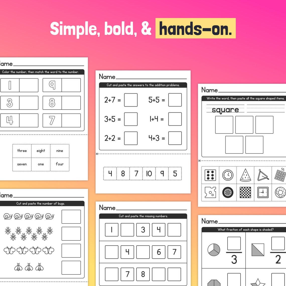 Kindergarten Math Activities, Cut & Paste Math Worksheets, Kindergarten ...