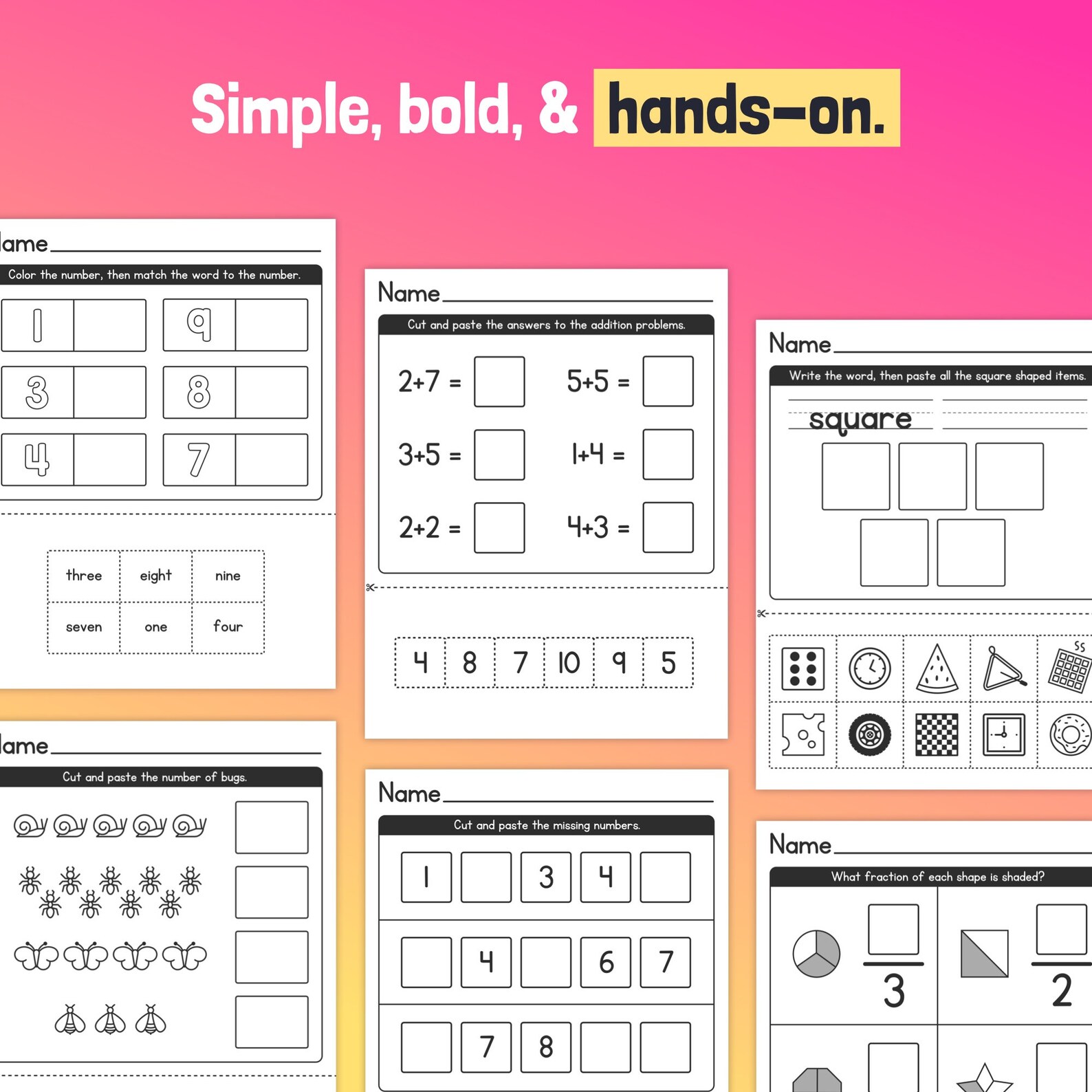 Kindergarten Math Activities, Cut & Paste Math Worksheets, Kindergarten ...