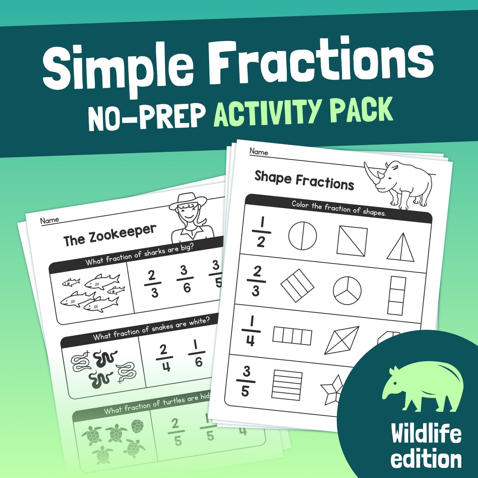 Simple Fractions Worksheets | No Prep Fractions Activities, 1st, 2nd ...