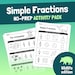Simple Fractions Worksheets | No Prep Fractions Activities, 1st, 2nd ...