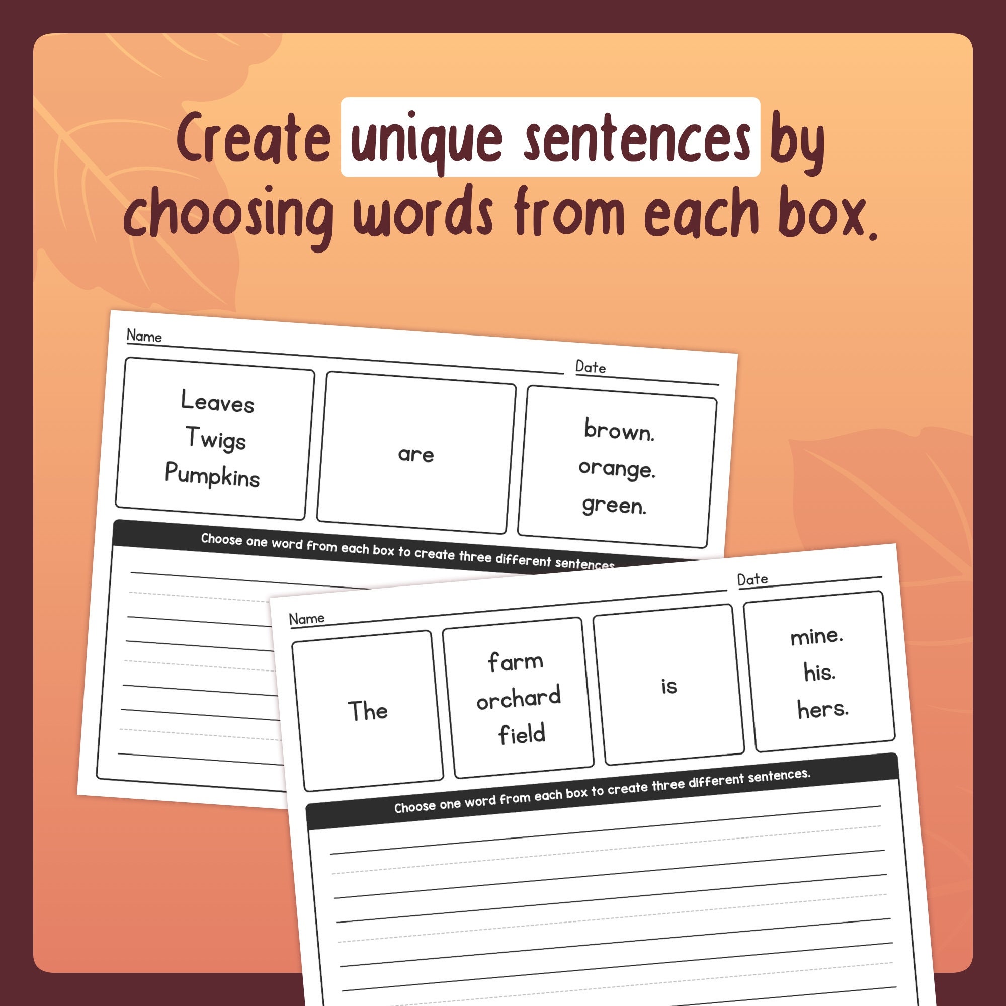 Beginner Sentence Writing | Fall Sentences – Autumn Writing ...
