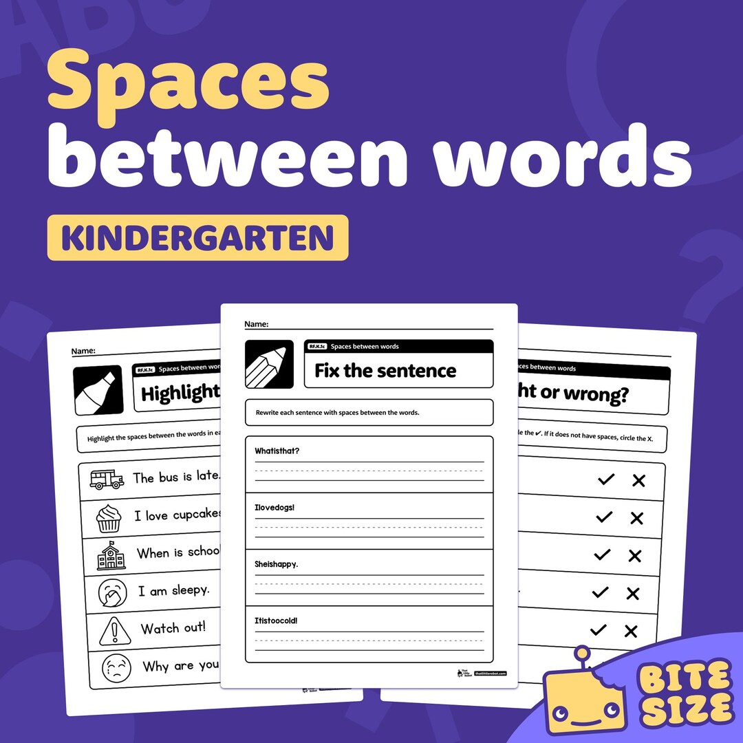 Spaces Between Words Worksheets | Kindergarten Writing Activities ...