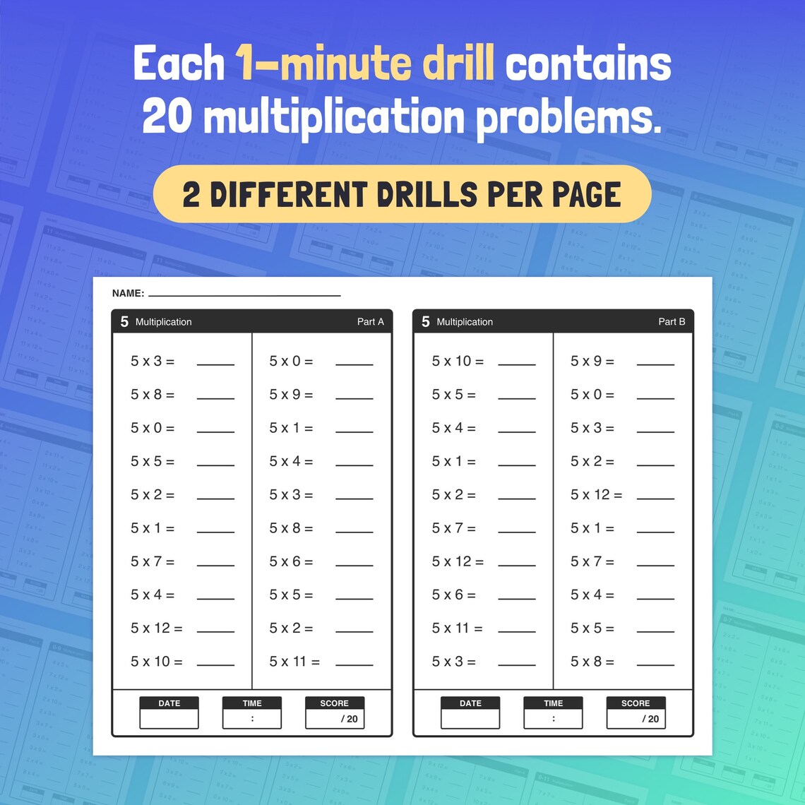 1 Minute Multiplication Drills | 0-12 Times Tables Multiplication Facts ...