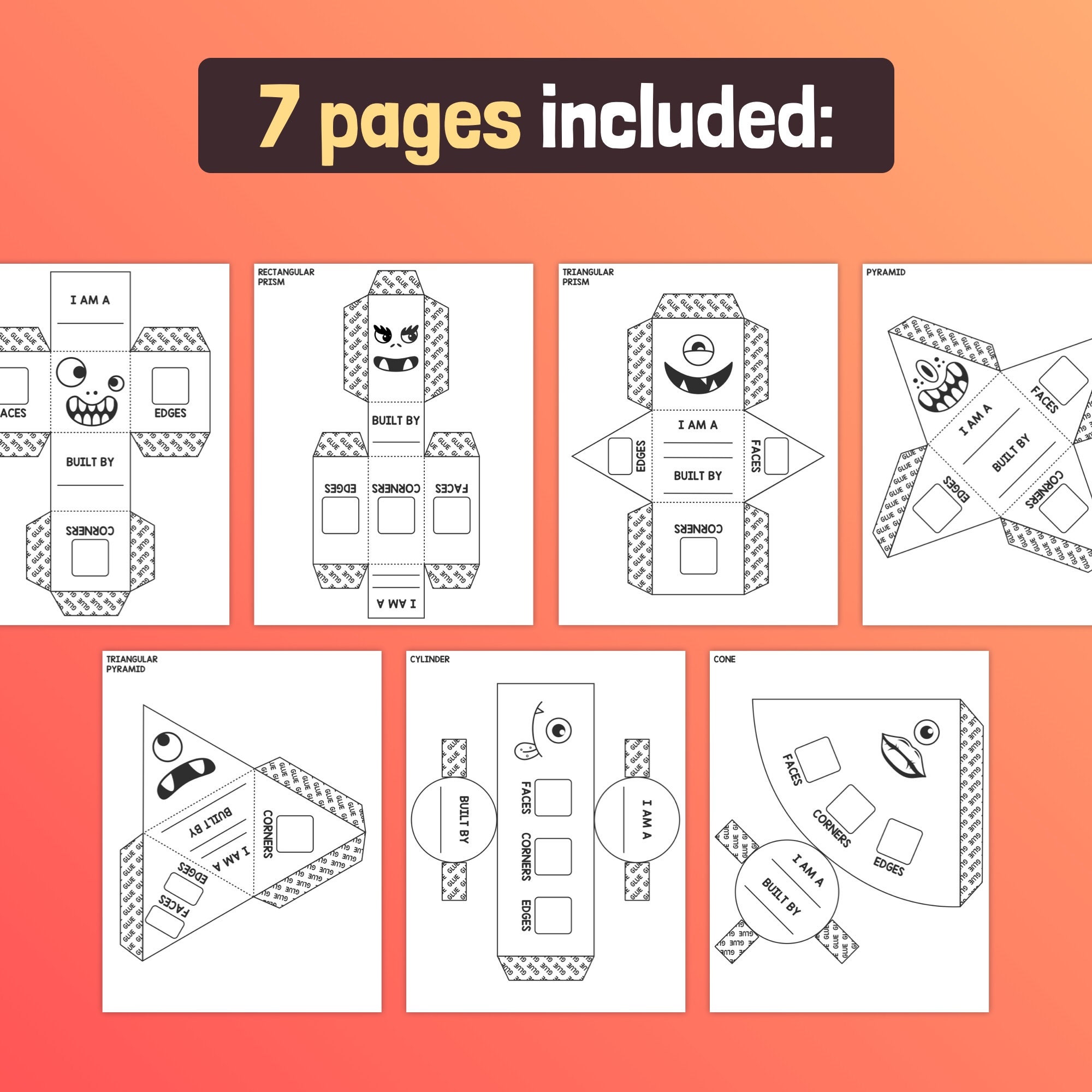 Halloween 3D Shape Nets Activity | 4th, 5th, 6th Grade 3D Shapes Craft ...