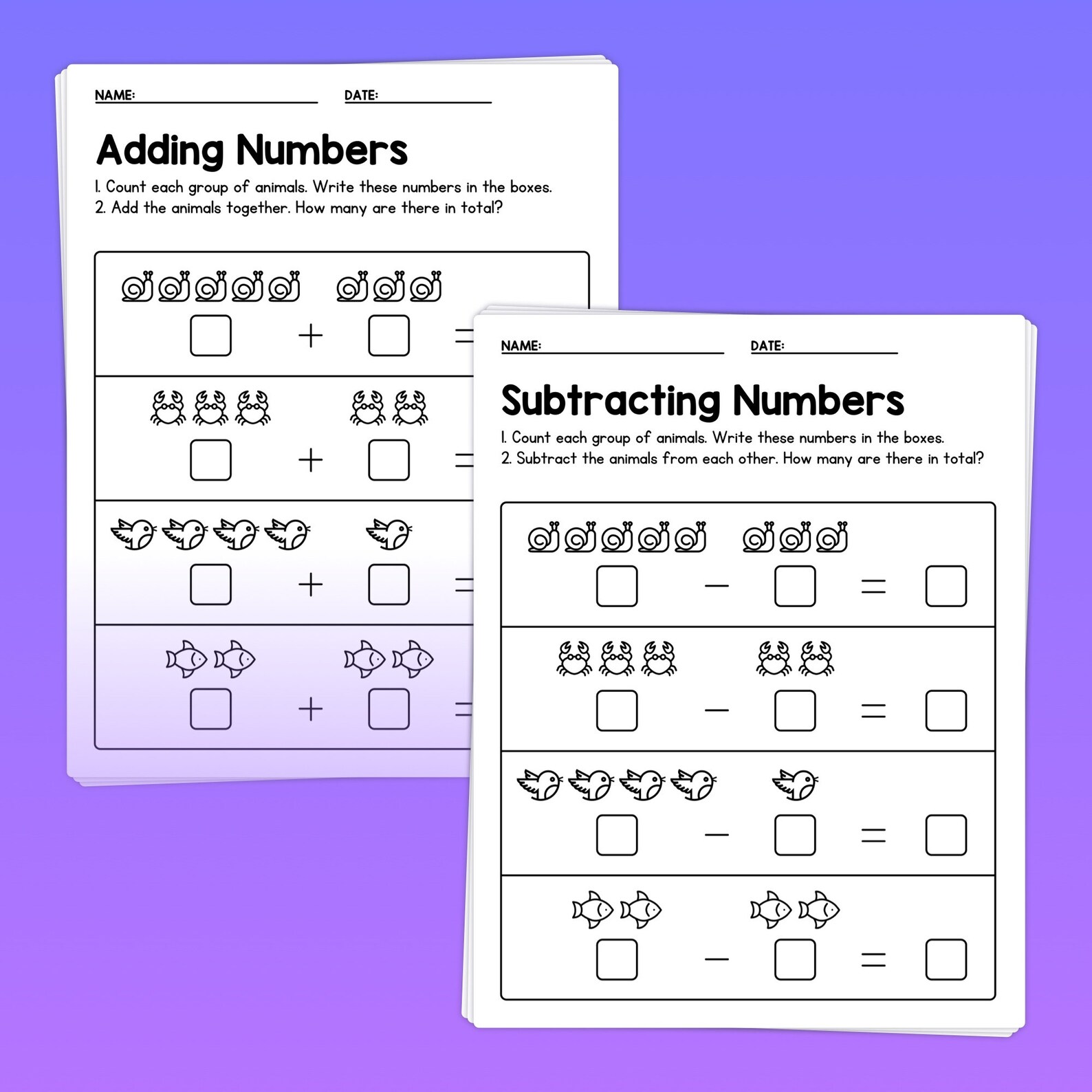 No Prep Kindergarten Addition & Subtraction Worksheets (up to 10 ...