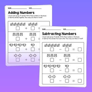 No Prep Kindergarten Addition & Subtraction Worksheets (up to 10 ...