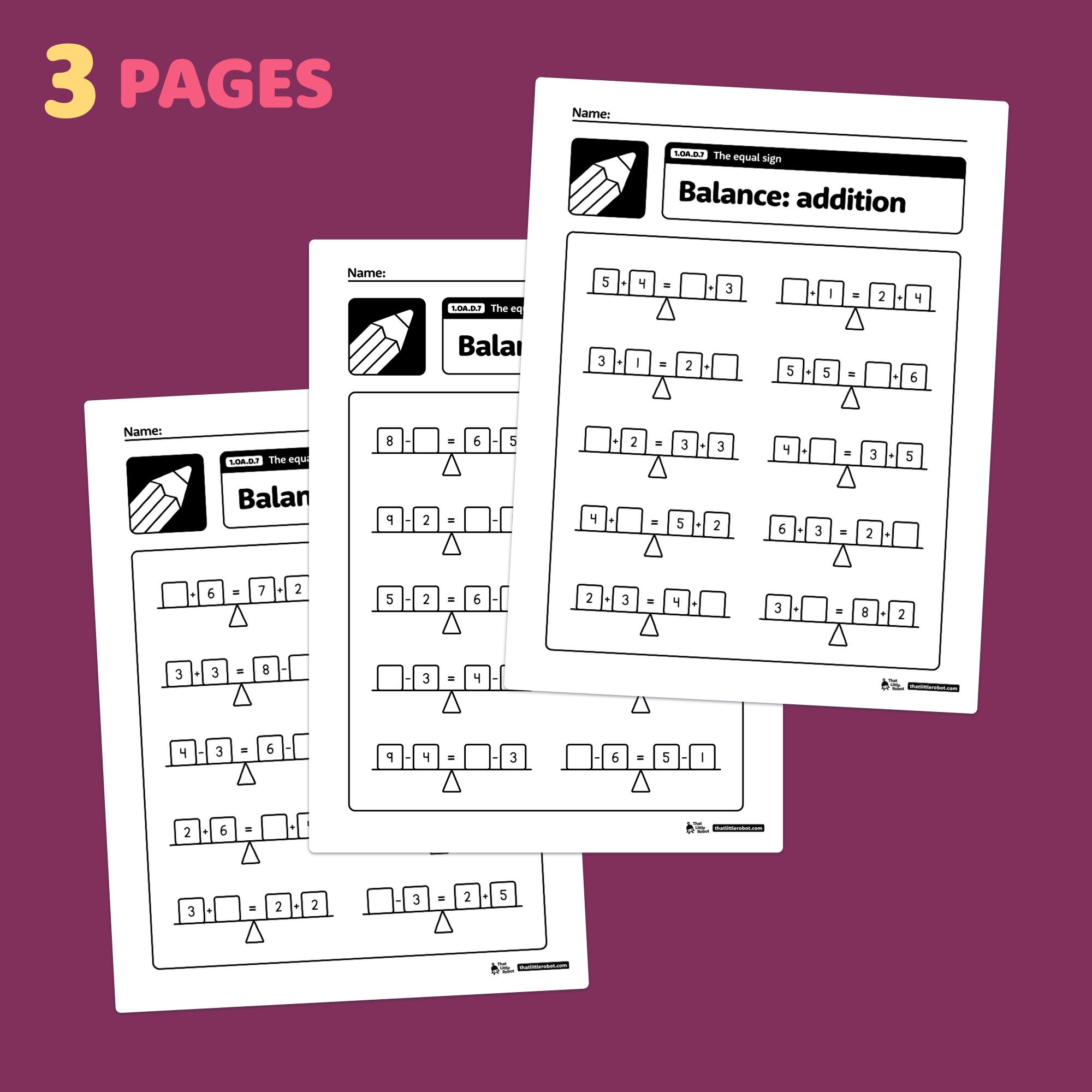 1st Grade the Equal Sign Worksheets | 1.OA.D.7 No Prep Math Balancing ...