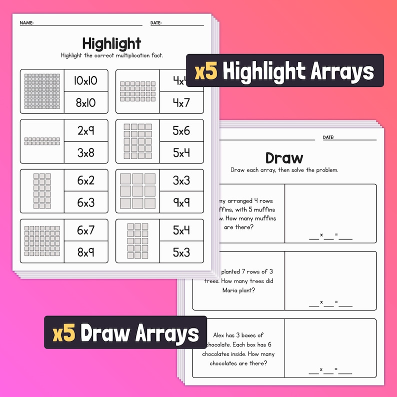 2nd & 3rd Grade Multiplication Array Worksheets - Etsy