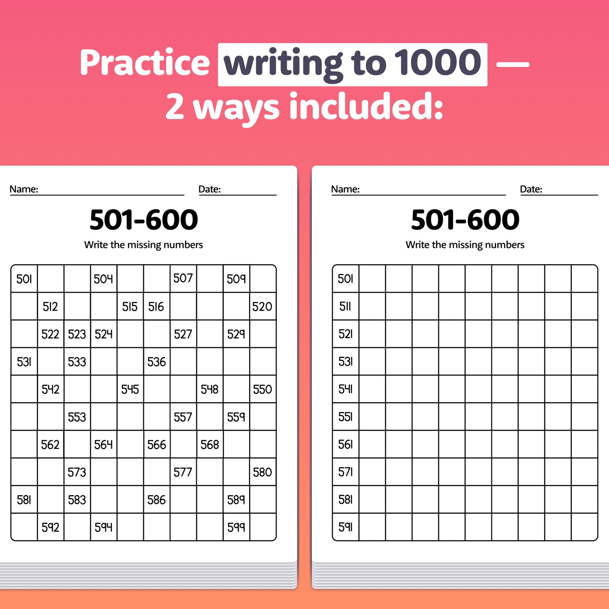Read and Write Numbers to 1000 Worksheets | 1st & 2nd Grade Writing to ...