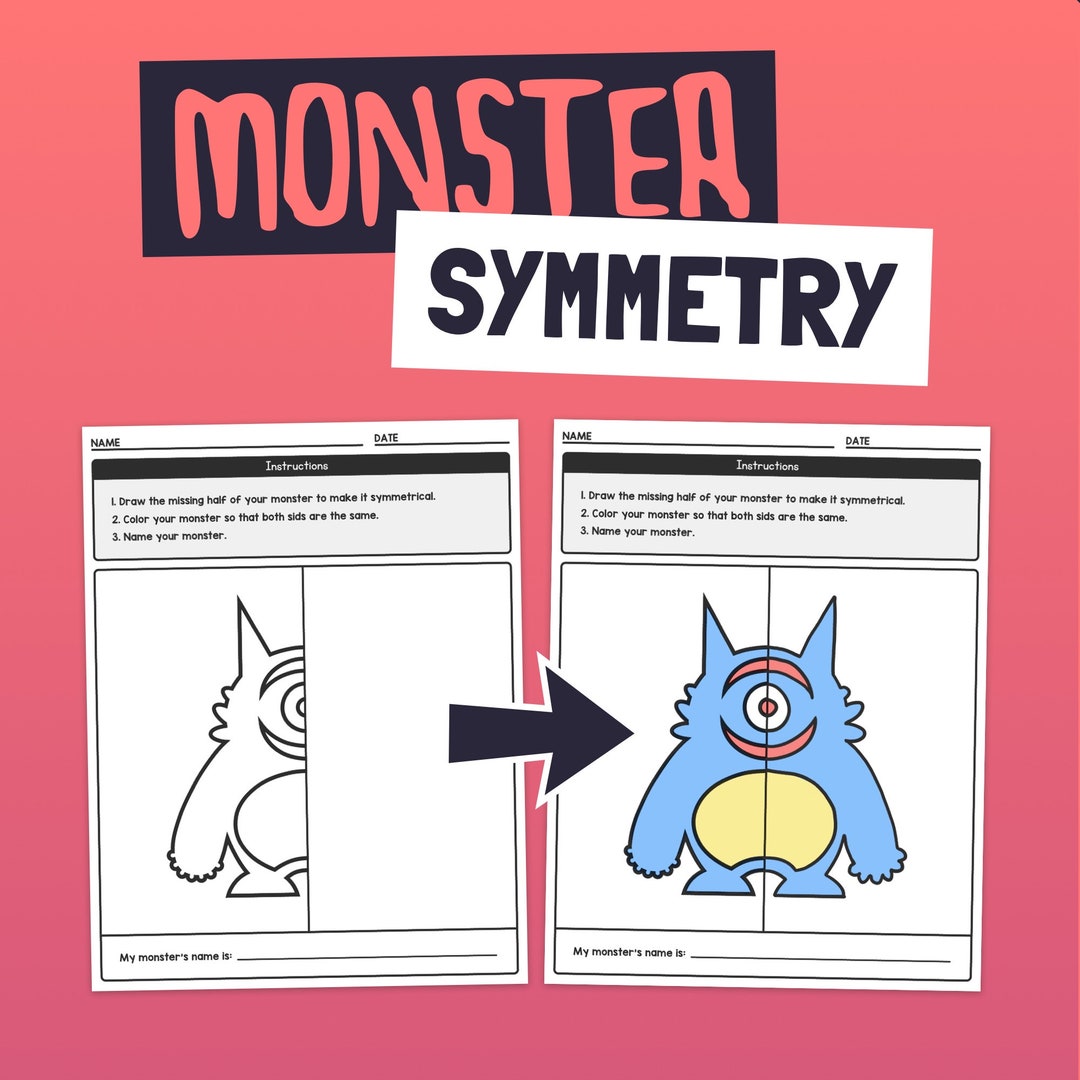 Symmetry Worksheets – 3rd, 4th, 5th Grade / Monster Symmetry Math ...