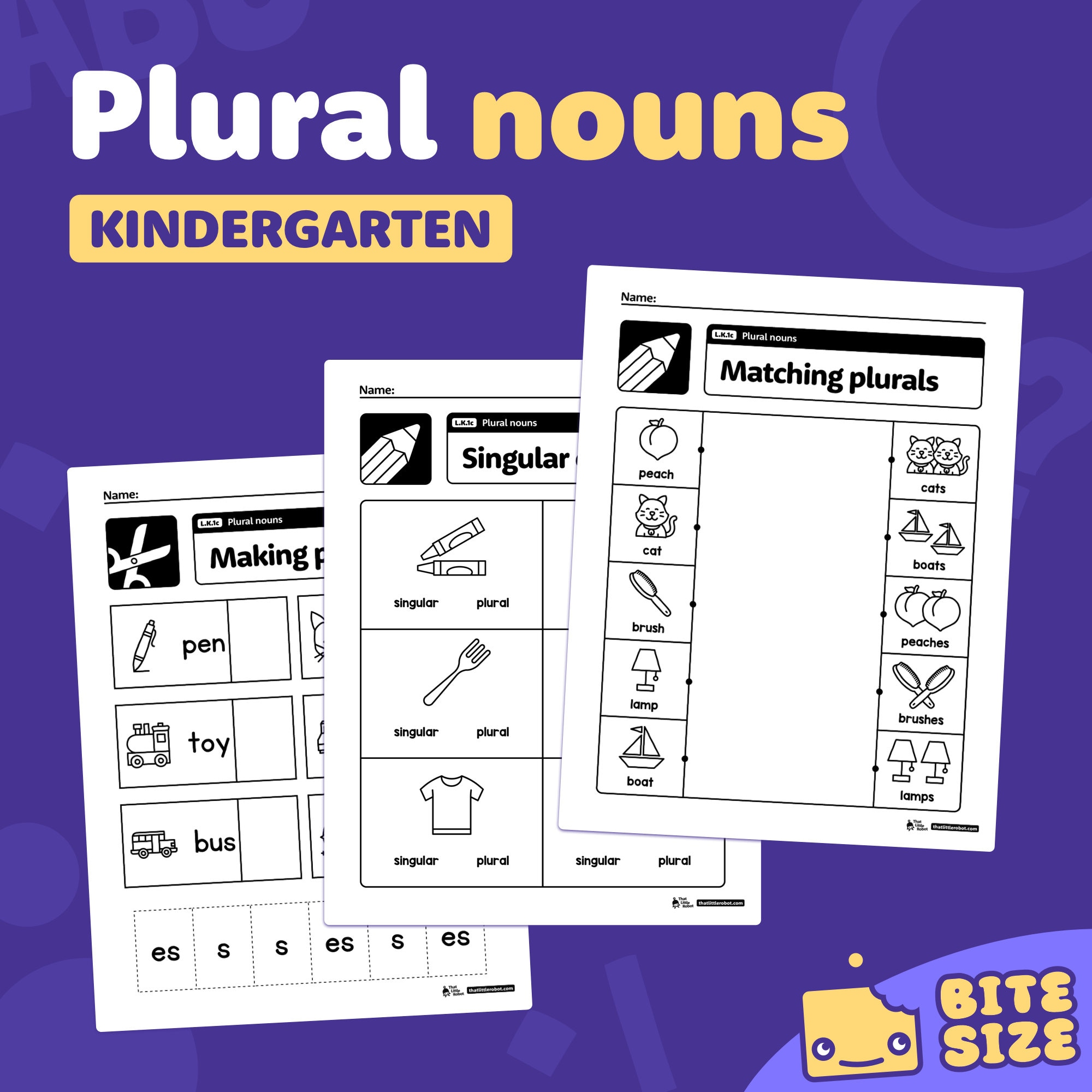 Singular & Plural Nouns Worksheets and Centers | Kindergarten ELA ...
