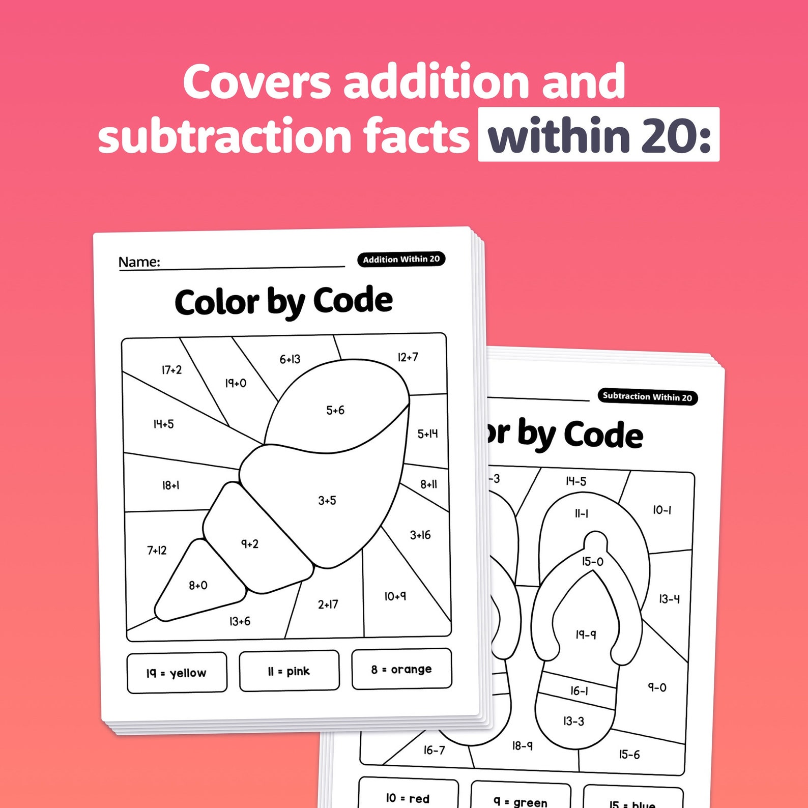 Summer Addition & Subtraction Coloring Pages | Kindergarten, 1st Grade ...