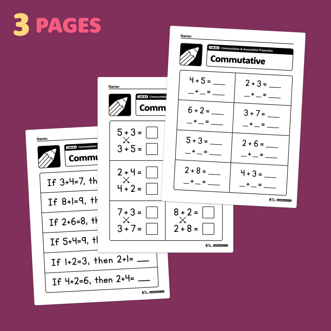 1st Grade Commutative Property & Associative Properties Worksheets | 1 ...