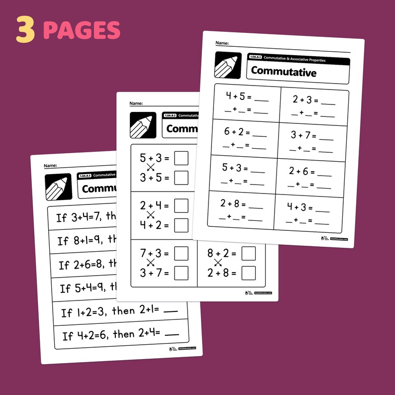 1st Grade Commutative Property & Associative Properties Worksheets | 1 ...
