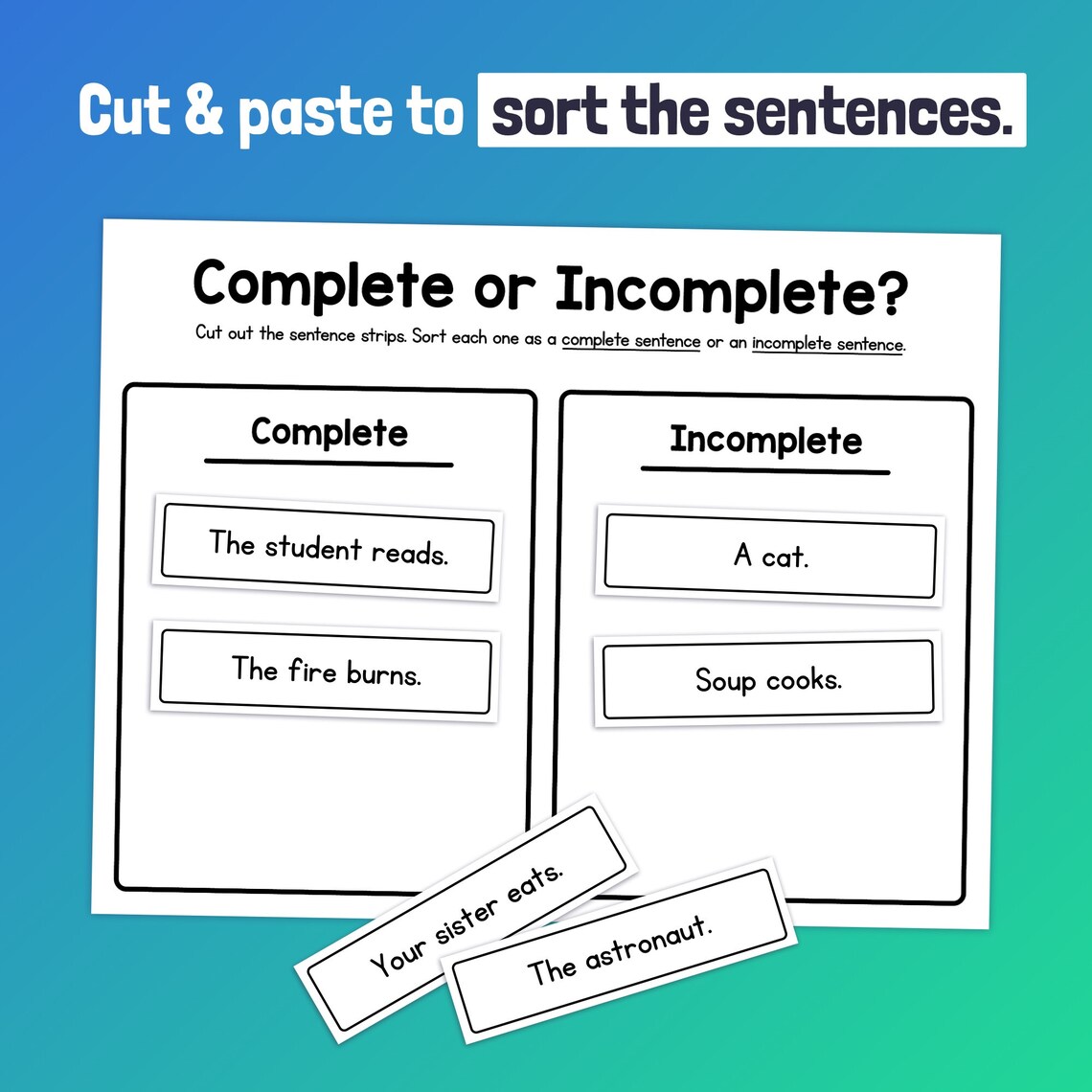 Writing Complete Sentences | 1st, 2nd, 3rd Grade Write Full Sentences ...