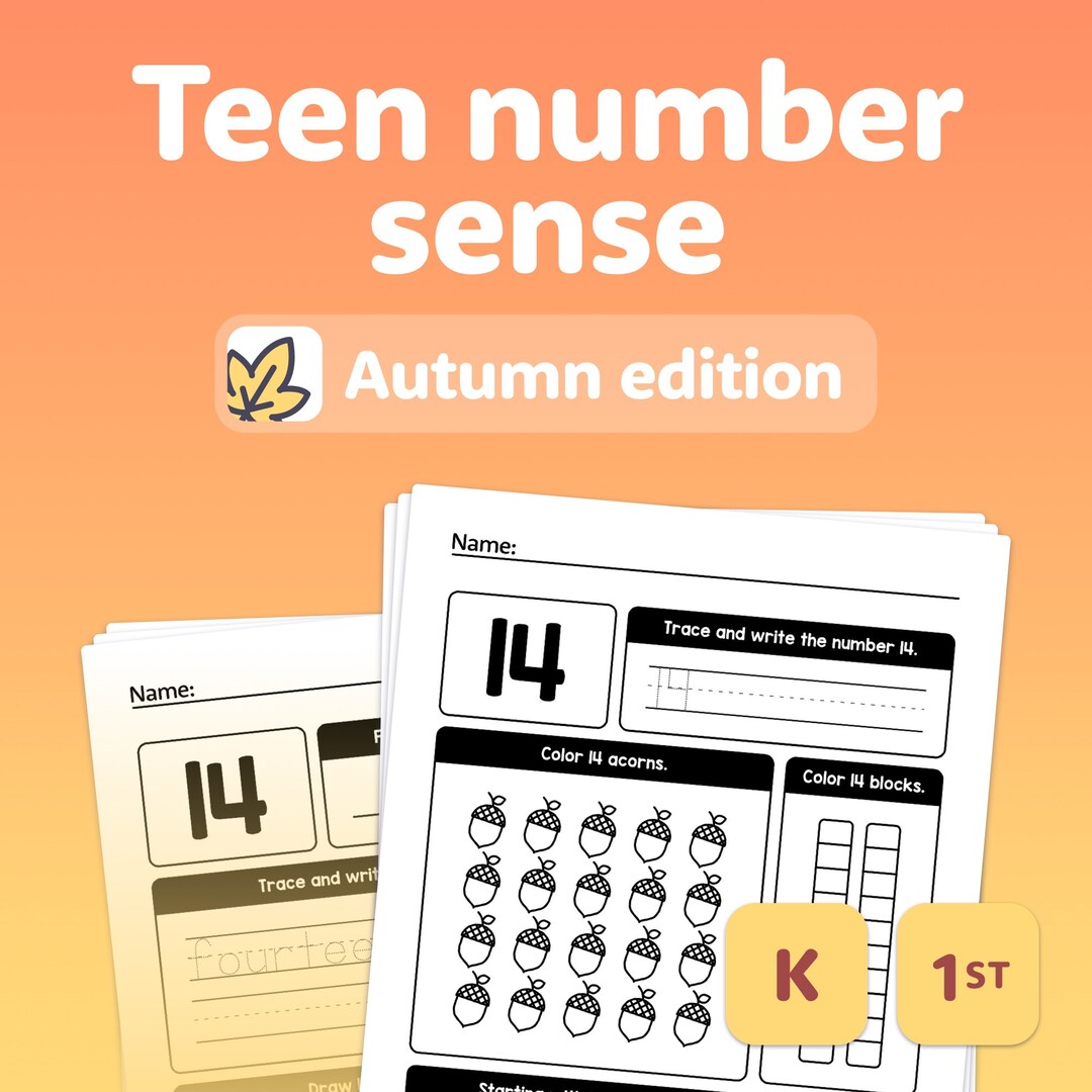 Autumn Teen Number Worksheets | Autumn Math, Fall Math, Thanksgiving ...