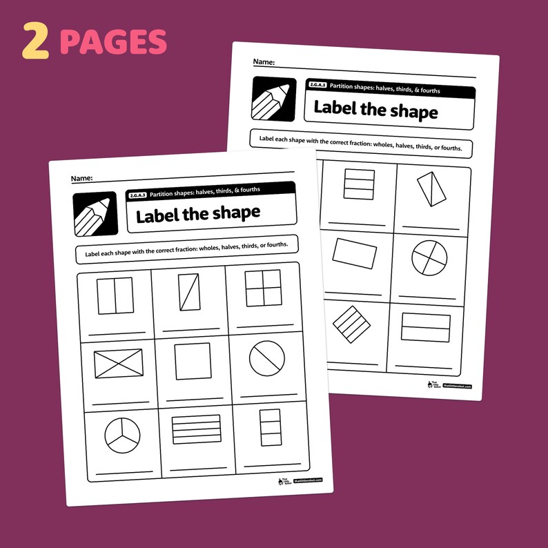 Partition Shapes: Halves Thirds Fourths Worksheets | 2nd Grade Math ...