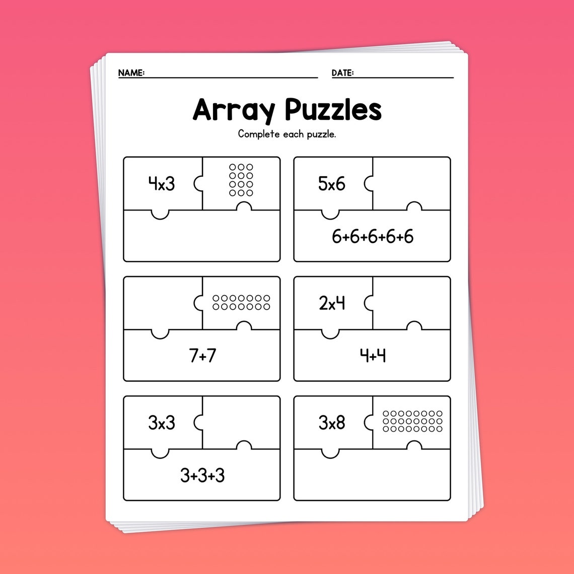 No Prep Arrays Worksheets Multiplication and Repeated Addition ...